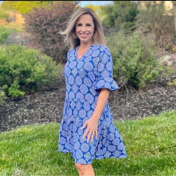 Muk Luks | Dresses | Muk Luks Blue Patterned Dress | Poshmark